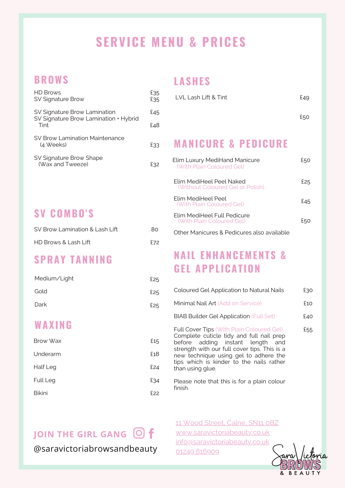 Beauty Service Menu & Prices
